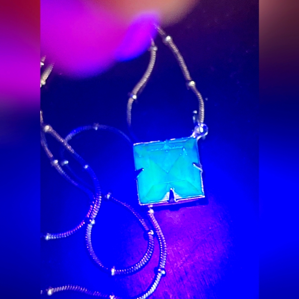 Rare Color Uranium Glass Teal Square Pendant On 16" S… - Gem